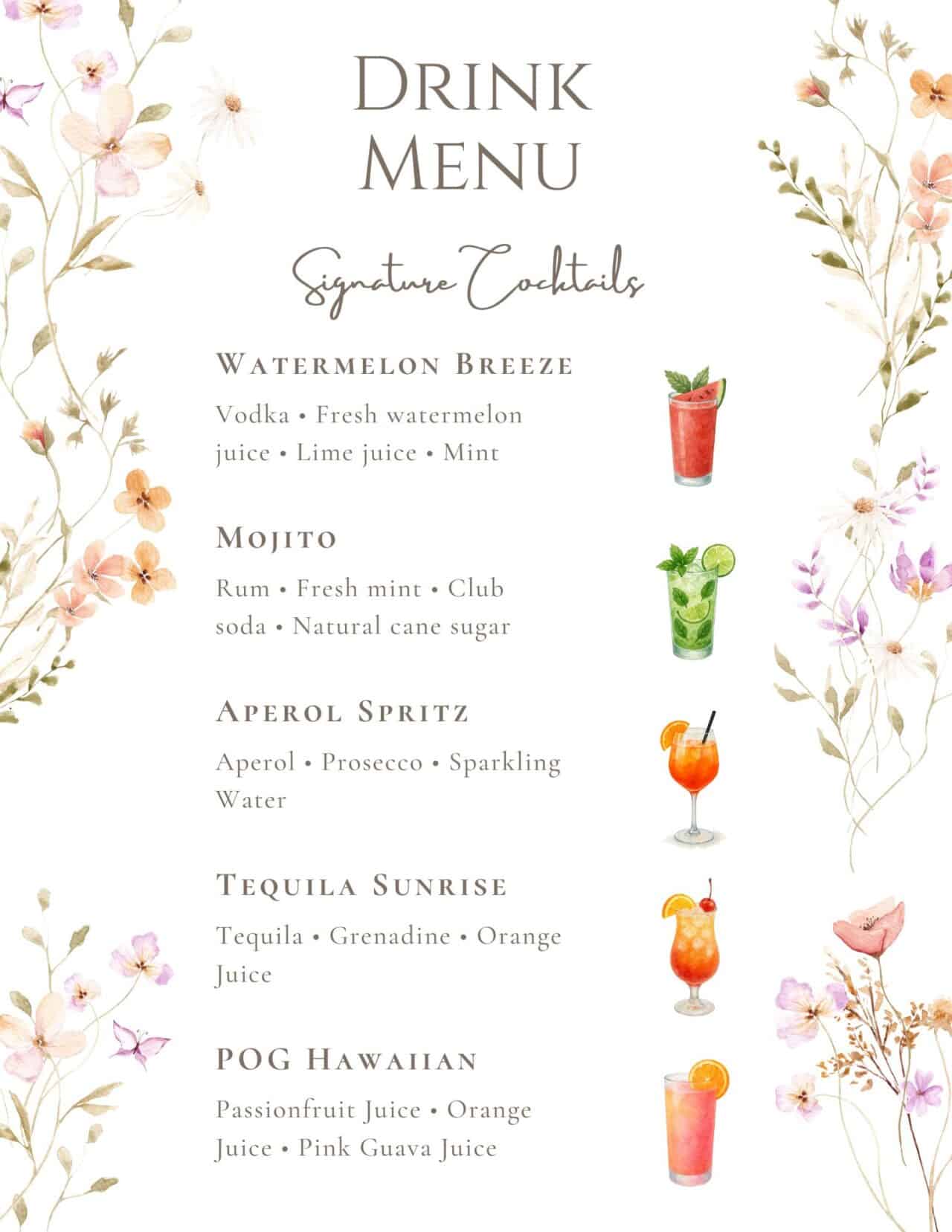 Signature Cocktail Menu Ideas for Weddings & Parties